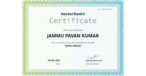 Pavan Kumar Jammu On Linkedin Hackerrank Skill Certificate