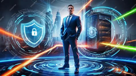 Businessman With Virtual Cyber Security Technology And Online Data