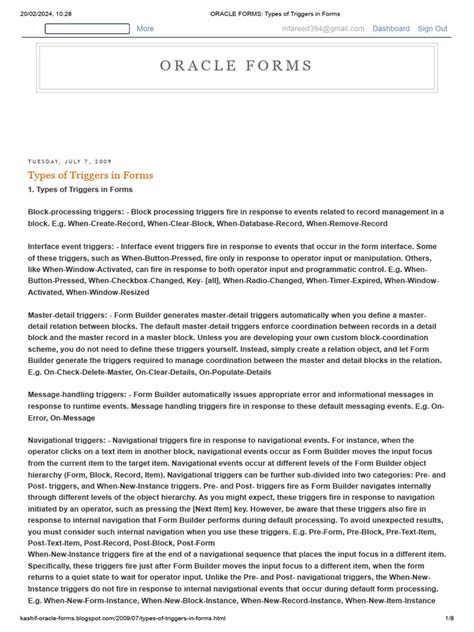 Oracle Forms Types Of Triggers In Forms Pdf Plsql Sql