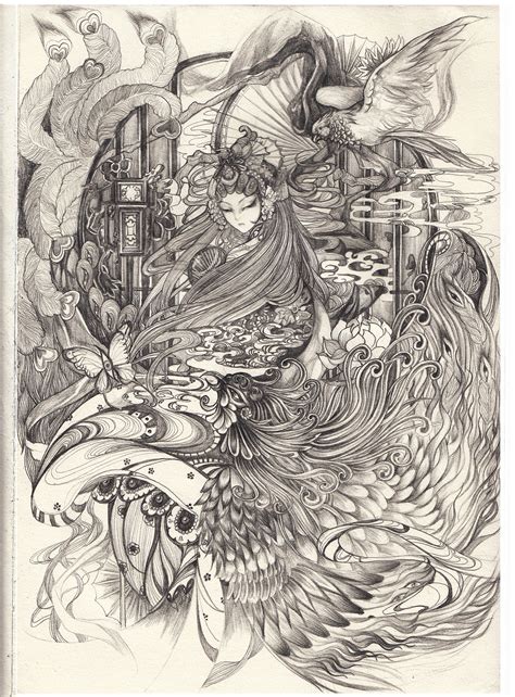 黑白线稿 黑白 线描插画 戏剧 花旦 堆糖美图壁纸兴趣社区