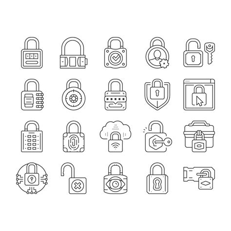 Padlock Lock Safe Password Key Icons Set Vector 19001473 Vector Art At Vecteezy