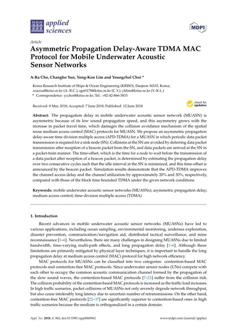 PDF Asymmetric Propagation Delay Aware TDMA MAC Protocol For Mobile Underwater Acoustic Sensor