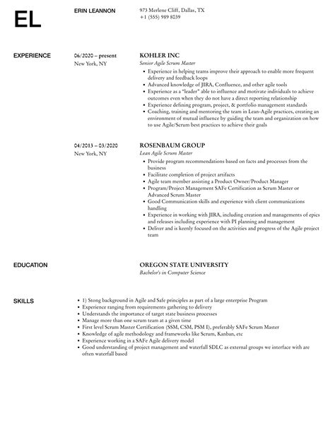 Agile Scrum Master Resume Samples Velvet Jobs