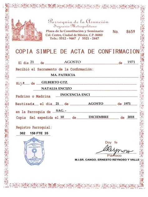 Certificado De Confirmación México Online Y Presencial Coop La Lonja