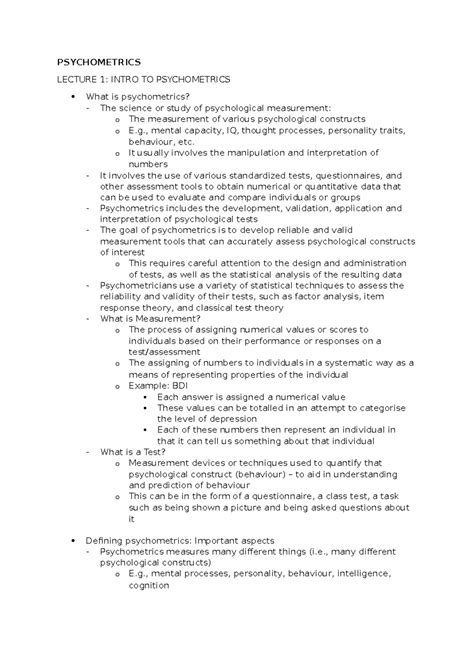 Psychometrics Psychometrics Lecture 1 Intro To Psychometrics What Is