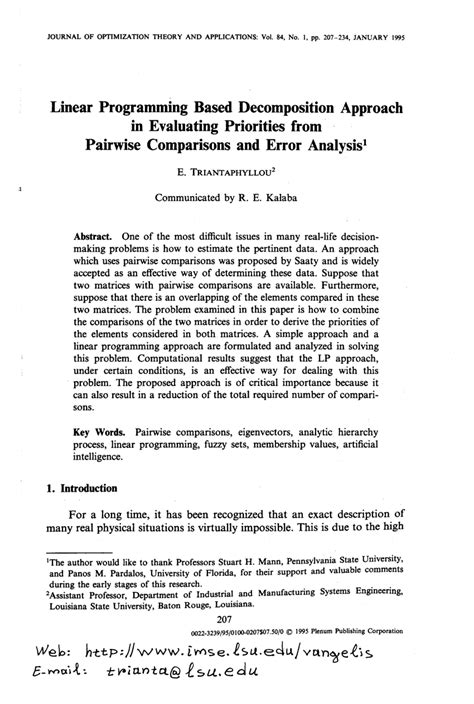 pdf linear programming based decomposition approach in evaluating