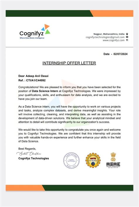 Adeep Anil Desai On Linkedin Internship Cognifyz Careergrowth