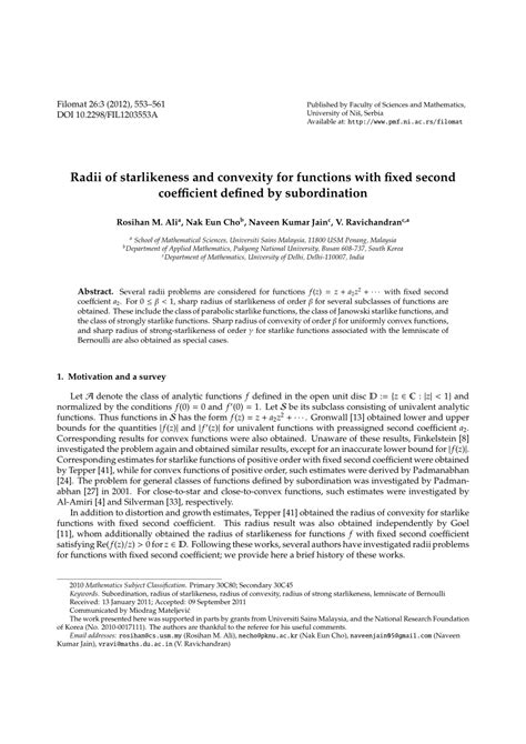 Pdf Radii Of Starlikeness And Convexity Of Functions Defined By