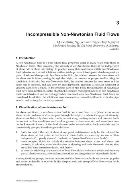 Pdf Incompressible Non Newtonian Fluid Flows Intech Open Science Dokumen Tips