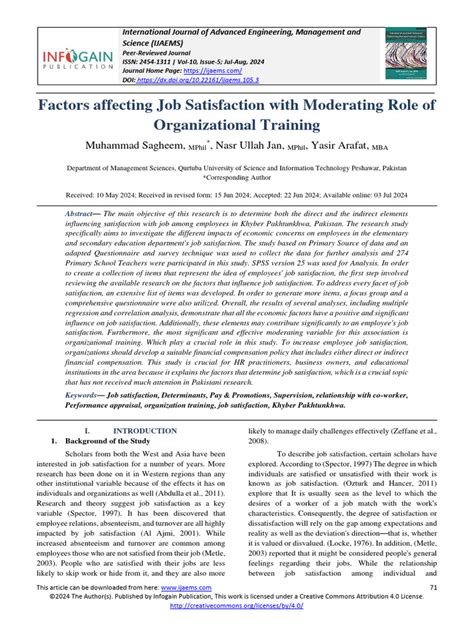 Factors Affecting Job Satisfaction With Moderating Role Of Organizational Training Pdf Job