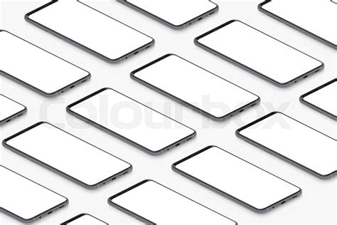 Isometric Black Realistic Smartphones With Blank White Scree Colourbox