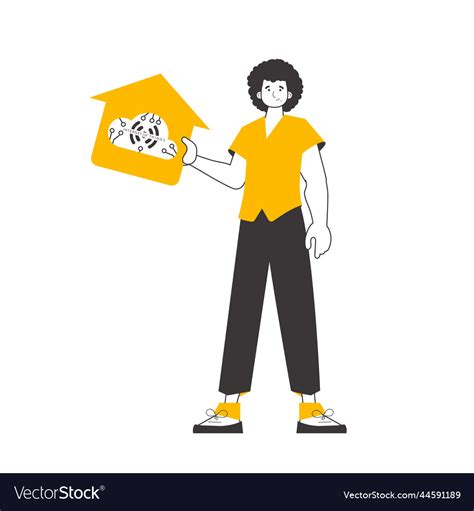 A Man Holds The Iot Logo In His Hands Trend Vector Image