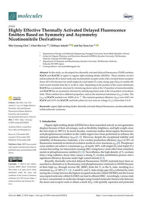 Pdf Highly Effective Thermally Activated Delayed Fluorescence Emitters Based On Symmetry And