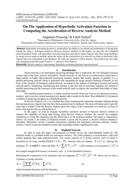On The Application Of Hyperbolic Activation Function In Computing The Acceleration Of Reverse