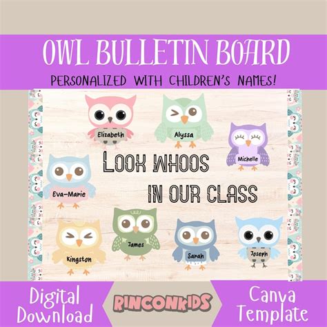 Owl Bulletin Board Editable Classroom Decor Canva Template Digital