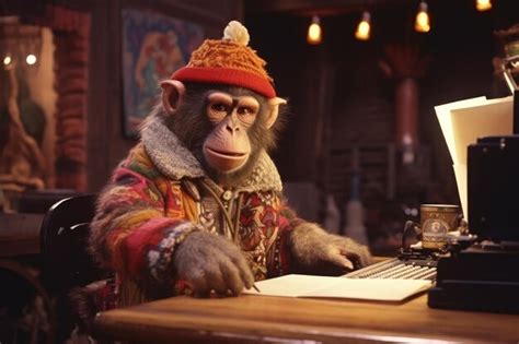 Premium Ai Image Anthropomorphic Monkey Writing A Novel On A Typewriter