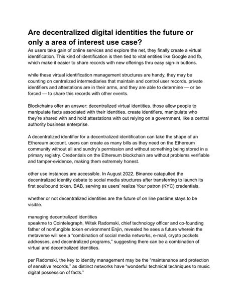 Ppt Are Decentralized Digital Identities The Future Or Only A Area Of
