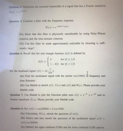 Solved Question 4 Determine The Essential Bandwidth Of A