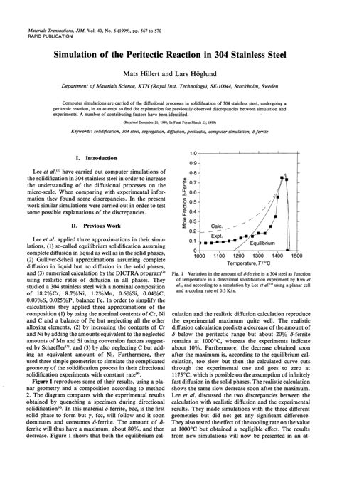 Pdf Simulation Of The Peritectic Reaction In 304 Stainless Steel