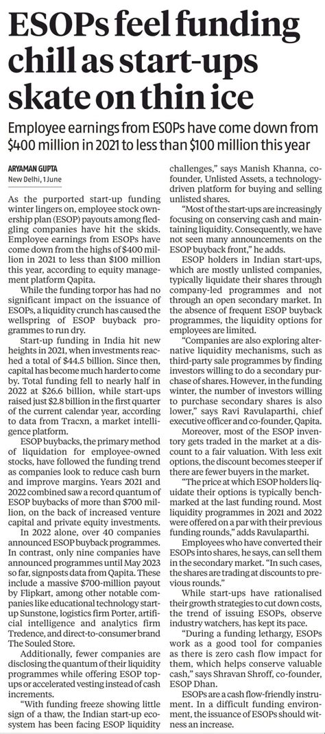 Aryaman Gupta On Linkedin Startup Funding Winter Employee Stock Payouts Companies Earnings