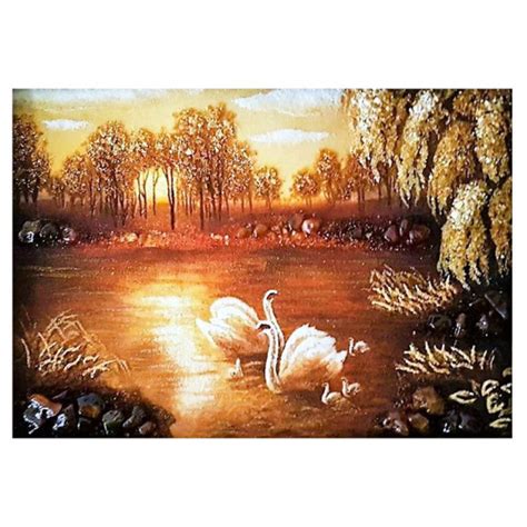 Картина з бурштину Лебеді 20x30 купити в інтернет магазині Exklusi
