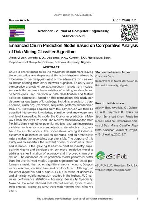 Pdf Enhanced Churn Prediction Model Based On Comparative Figure