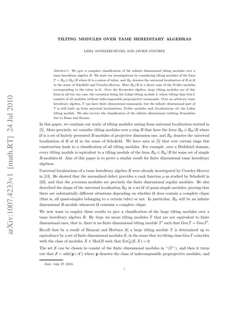 Pdf Tilting Modules Over Tame Hereditary Algebras