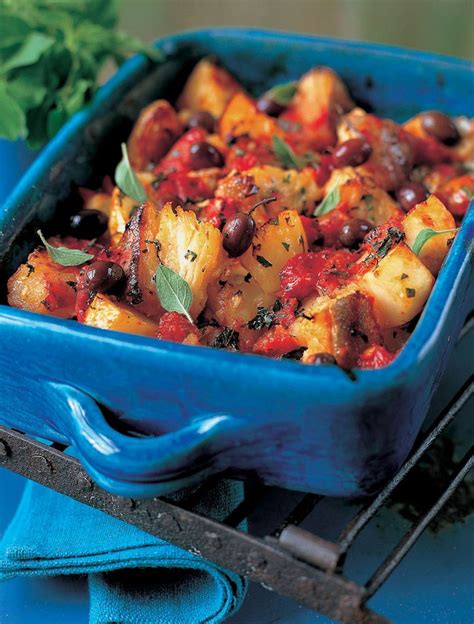 Baked Salt Cod With Potatoes Tomatoes And Basil From The Complete