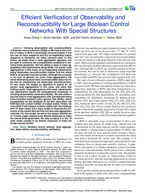 Pdf Efficient Verification Of Observability And Reconstructibility For Large Boolean Control