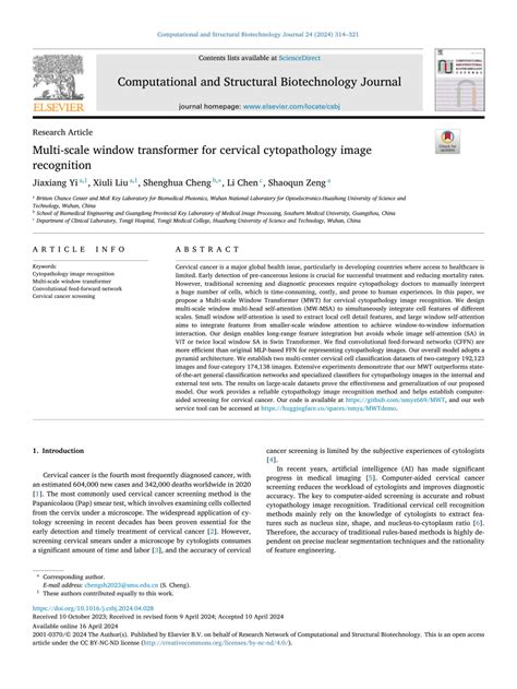 Pdf Multi Scale Window Transformer For Cervical Cytopathology Image
