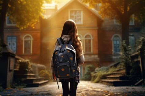 Premium Photo Girl Backpack Going Class Elementary
