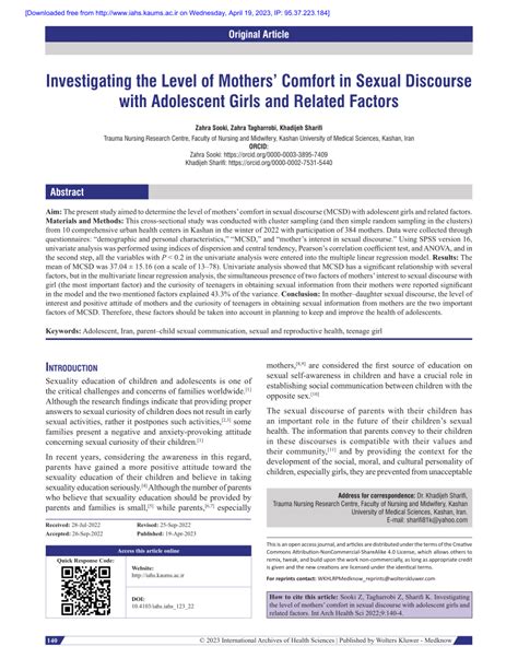 Pdf Investigating The Level Of Mothers Comfort In Sexual Discourse