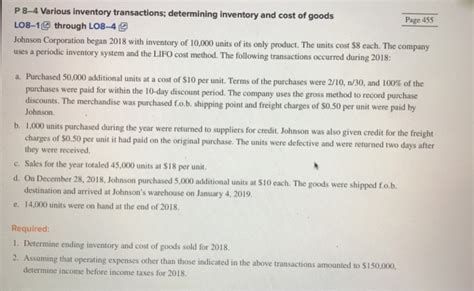 Solved P 8 4 Various Inventory Transactions Determining
