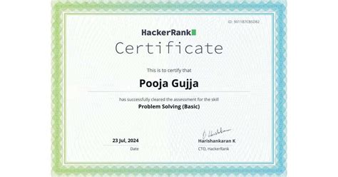 Earned Hackerrank Certificate For Problem Solving Pooja Gujja Posted On The Topic Linkedin