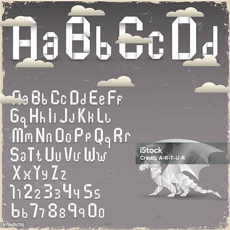 종이접기 알파벳 및 숫자를 레트로 스타일의 접힌에 대한 스톡 벡터 아트 및 기타 이미지 접힌 컴퓨터 글자 교육 Istock