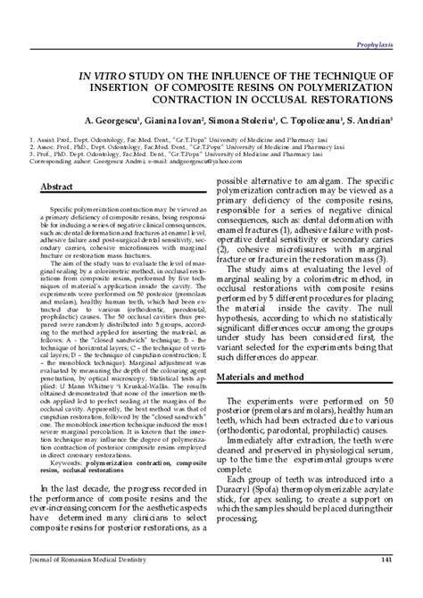 Pdf In Vitro Study On The Influence Of The Technique Of Insertion Of