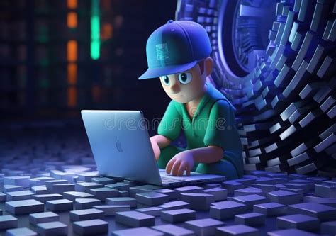 3d Cartoon Using Laptops And Sitting In Chairs Cute Cartoon Working Playing Social Media