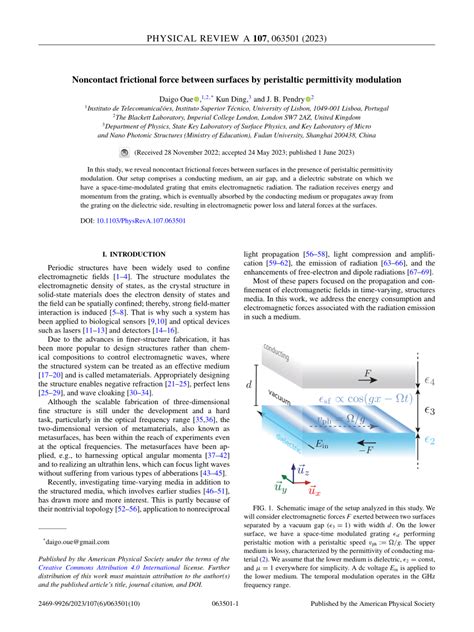 PDF Noncontact Frictional Force Between Surfaces By Peristaltic