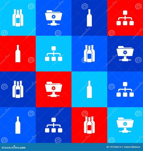 Set Bottles Of Wine Ftp Settings Folder And Hierarchy Organogram Chart Icon Vector Stock