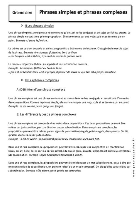 Phrase simple et phrase complexe 4ème Cours Pass Education