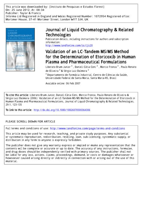 Pdf Validation Of An Lc‐tandem Msms Method For The Determination Of