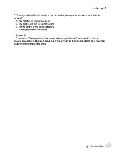 Hatchet Multiple Choice Chapter Comprehension Quiz Test Questions [free] 5qf