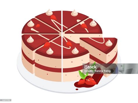 아이소메트릭 생일 케이크 조각 초콜릿 케이크 조각으로 잘라 케이크 생성자 3d 벡터 그림 축제의 생일 케이크는 부분으로 자른다