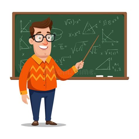 Male Teacher Explaining Math Formulas On Chalkboard With Pointer Vector Illustration Stock