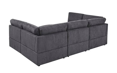 6 Piece Corduroy Sectional Sofa Plush Modular Living Room Couch