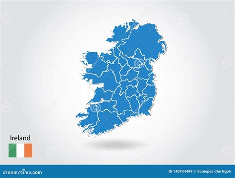 Ireland Map Design With 3d Style Blue Ireland Map And National Flag Stock Vector Illustration