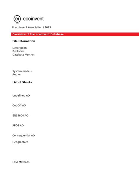 Database Overview For Ecoinvent V3 9 1 9 Pdf Databases