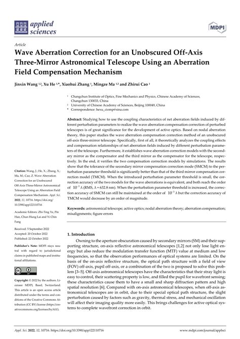 Pdf Wave Aberration Correction For An Unobscured Off Axis Three Mirror Astronomical Telescope
