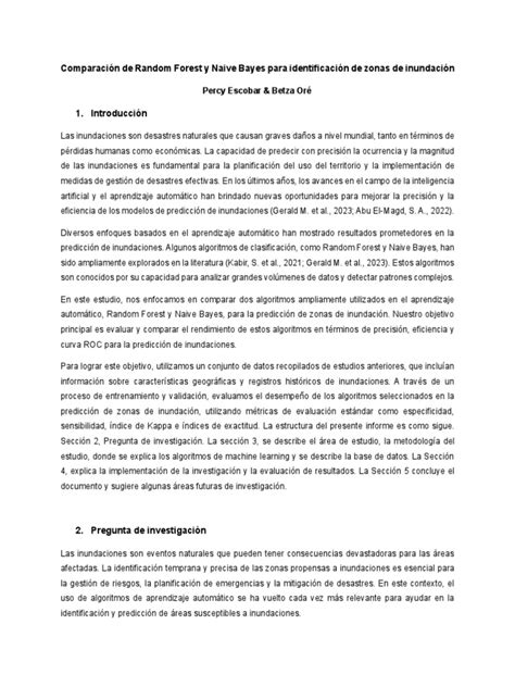 Comparación De Random Forest Y Naive Bayes Para Identificación De Zonas