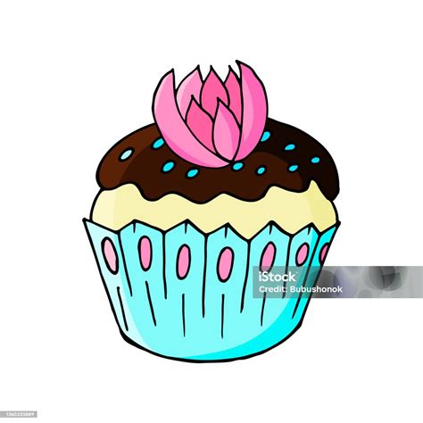 컵 케이크 아이콘 꽃 손으로 그리기 스타일에 머핀 벡터 그림입니다 달콤한 페이스트리 귀여운 머핀 기호 아이콘 귀여운에 대한 스톡 벡터 아트 및 기타 이미지 Istock